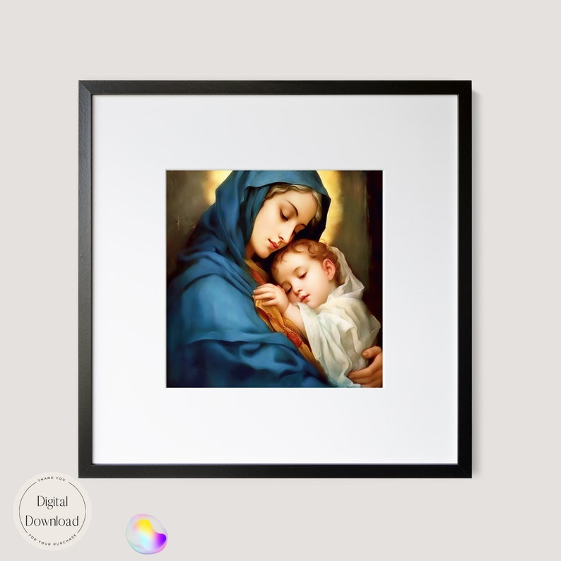 Mother Mary and Baby Jesus Printable Art 75 Instant Download Mother's ...
