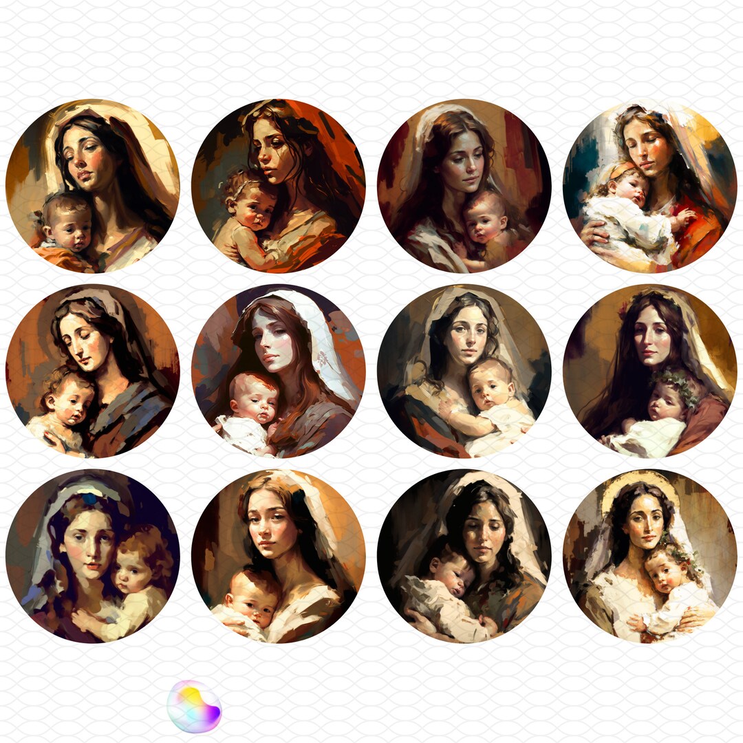 12x Mother Mary Holding Baby Jesus Sticker Sheet - Circle Stickers 6 ...