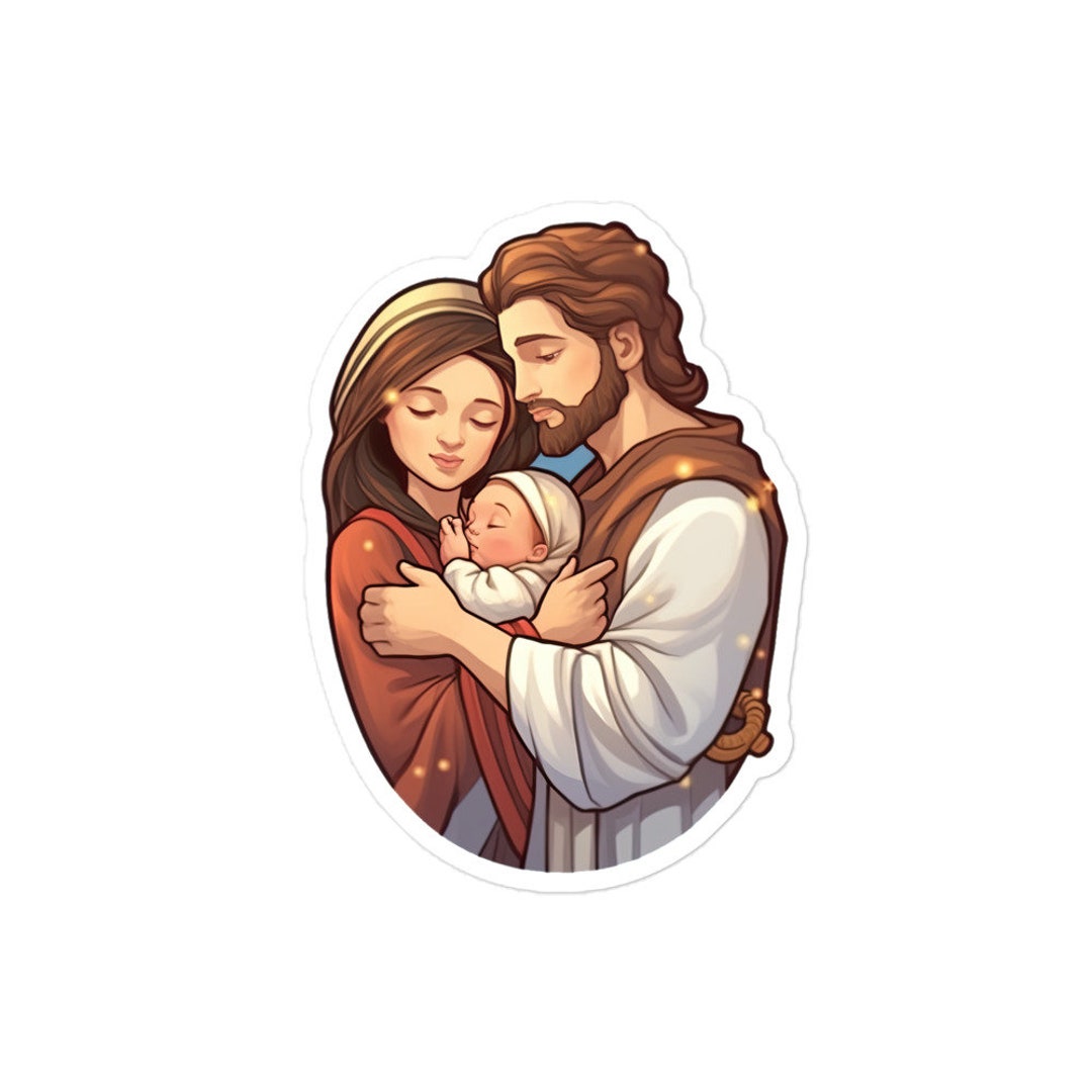 Nativity Scene Sticker | Mary Joseph and Baby Jesus Sticker | Kiss-cut ...