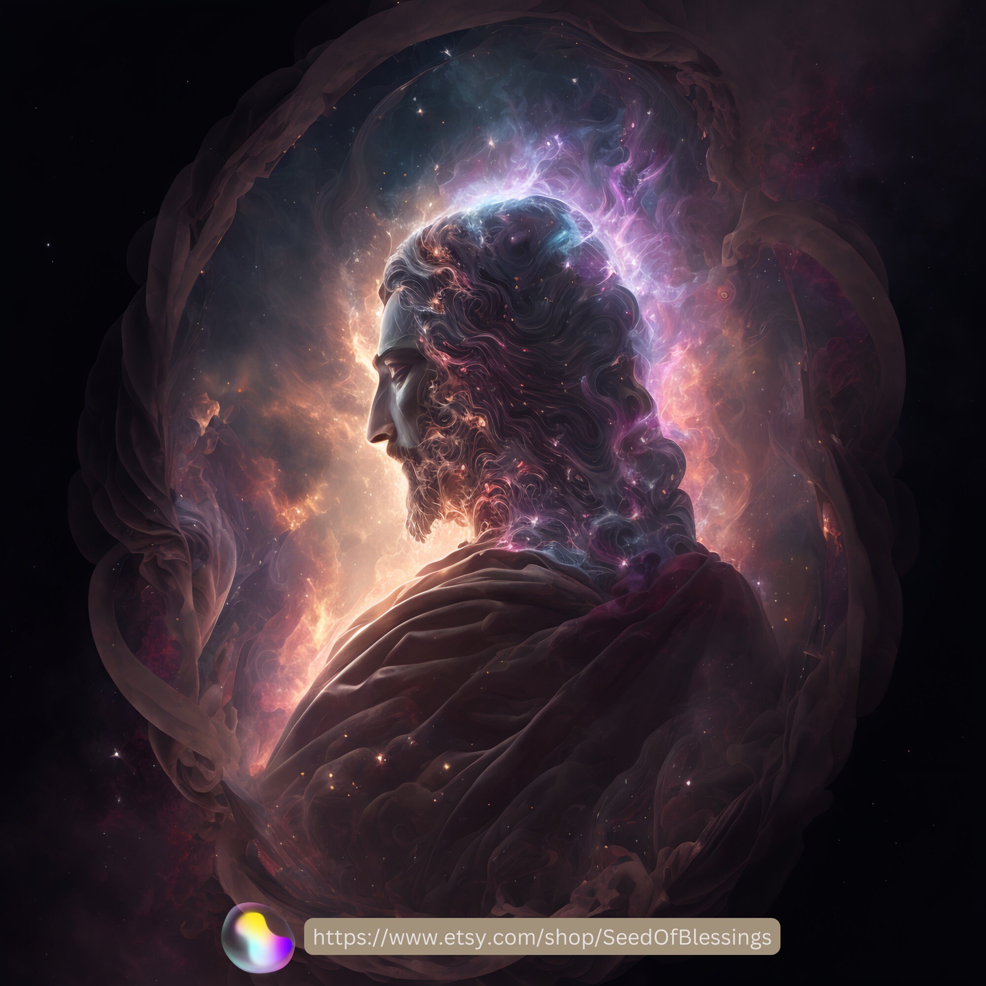 Jesus Christ Portrait Illustration Poster Galaxy Jesus Space Jesus ...