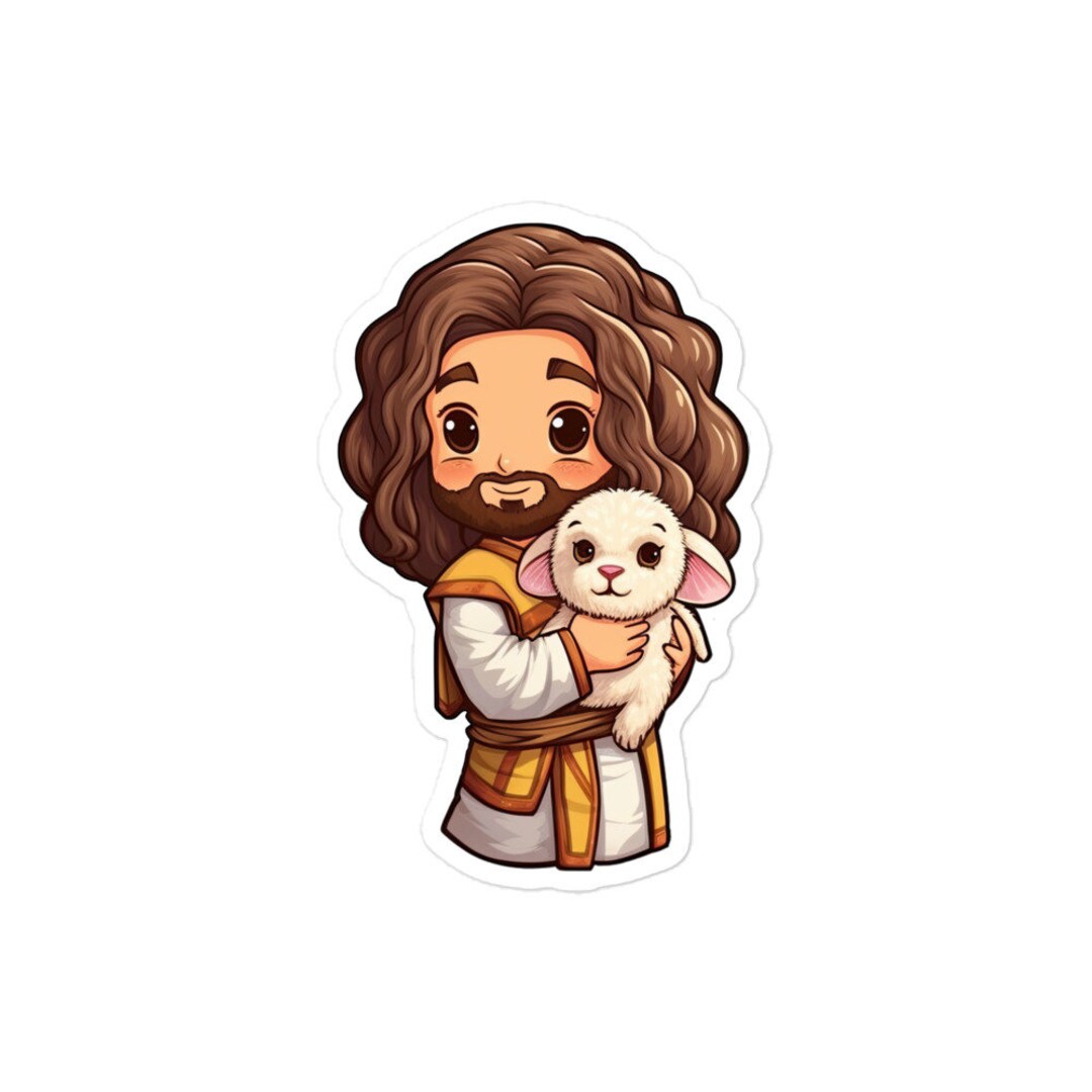 Jesus With Animal Sticker, Cute Jesus Sticker, Jesus Christ Sticker ...