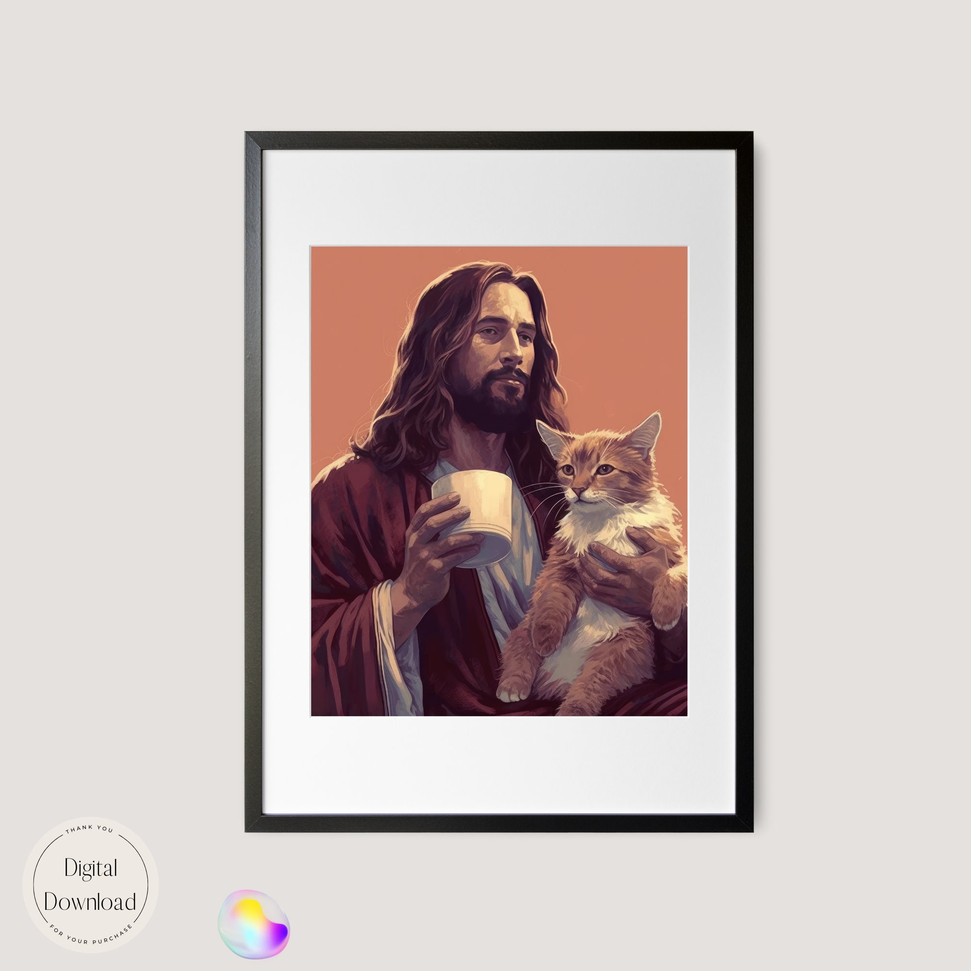 Jesus Christ and Cat Religious Printable Art 224 Instant - Etsy