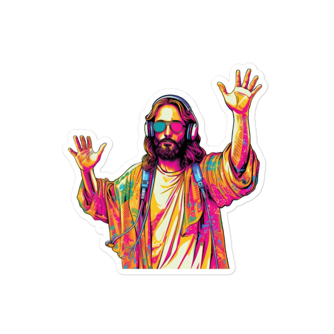 Musical Jesus With Headphone Sticker Cool Jesus With Sunglasses Sticker ...