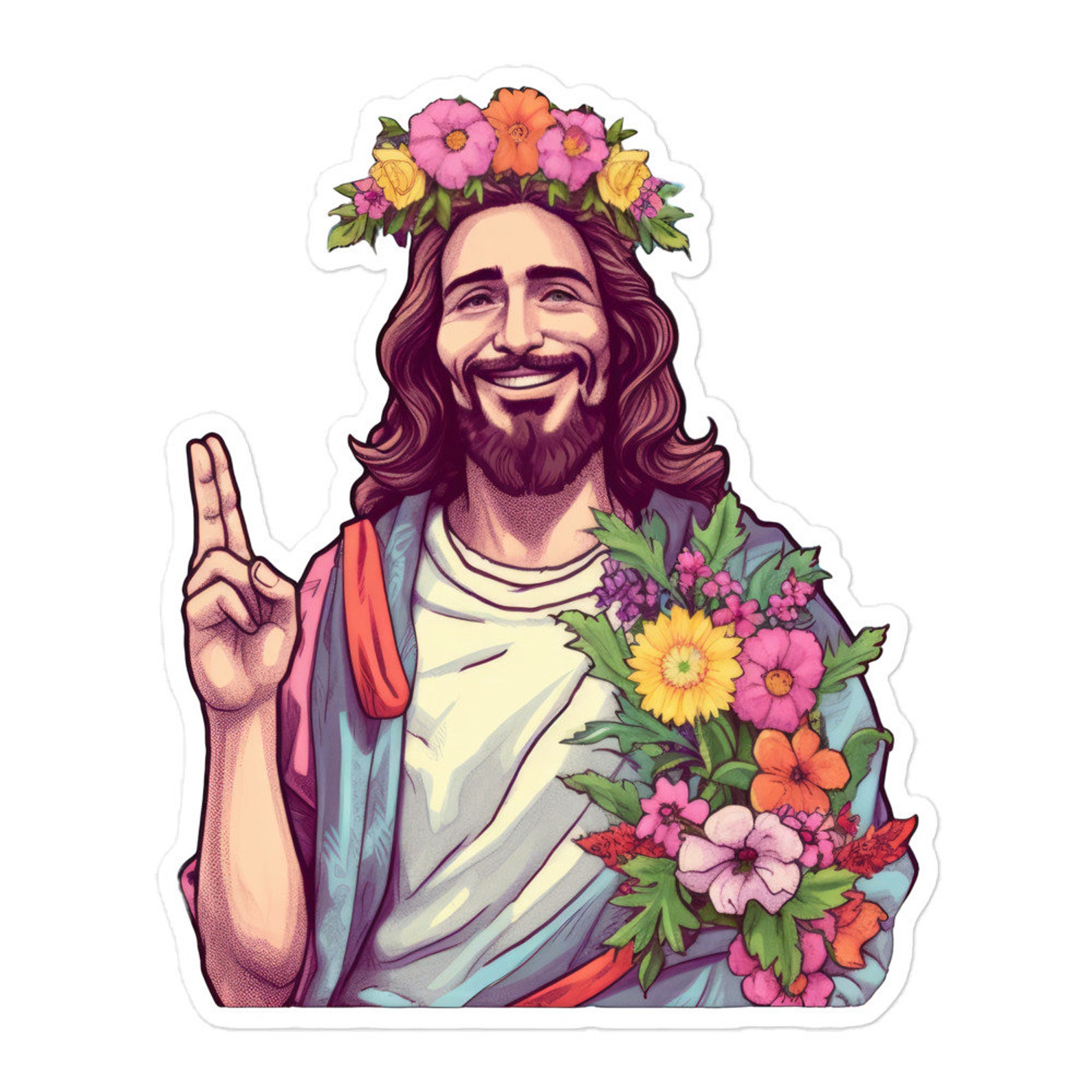 Peace Sign Jesus Sticker | Jesus Christ Decal | Kiss-cut & Bubble-free ...