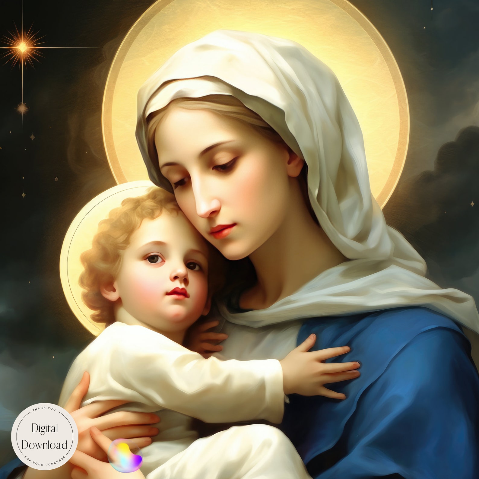 Mother Mary and Baby Jesus Printable Art 59 Instant Download Baptism ...