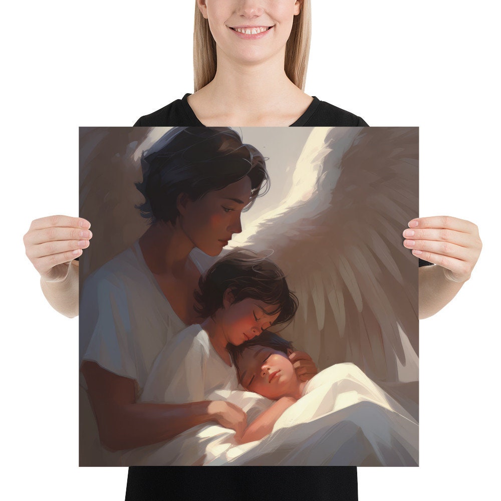 Guardian Angel Watching Over Child, Spiritual Art Print, Kids Room ...