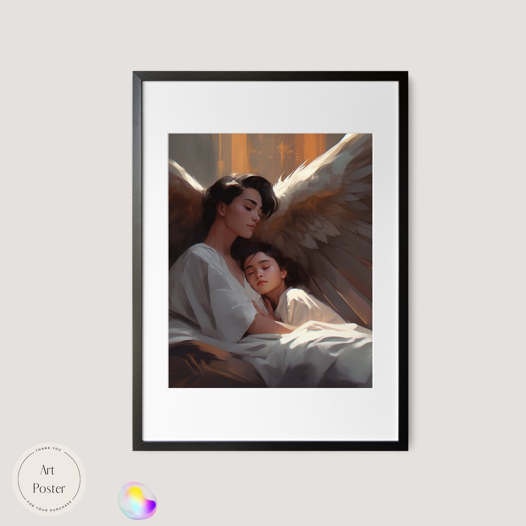Guardian Angel Watching Over Child, Spiritual Art Print, Kids Room ...