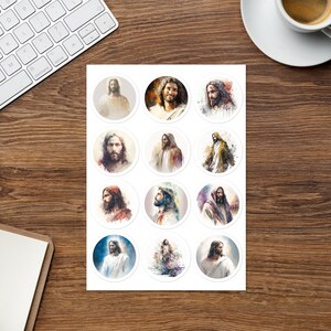 12x Watercolor Jesus Christ Sticker Sheet Circle Stickers 17 Inspiring ...