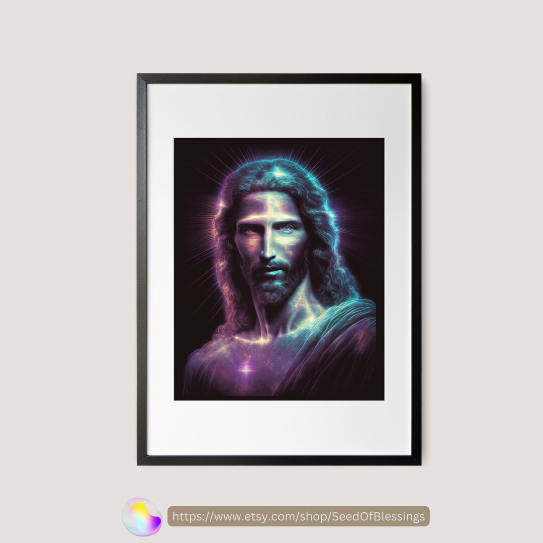Jesus Christ Portrait Illustration Poster Holographic Jesus Spiritual ...