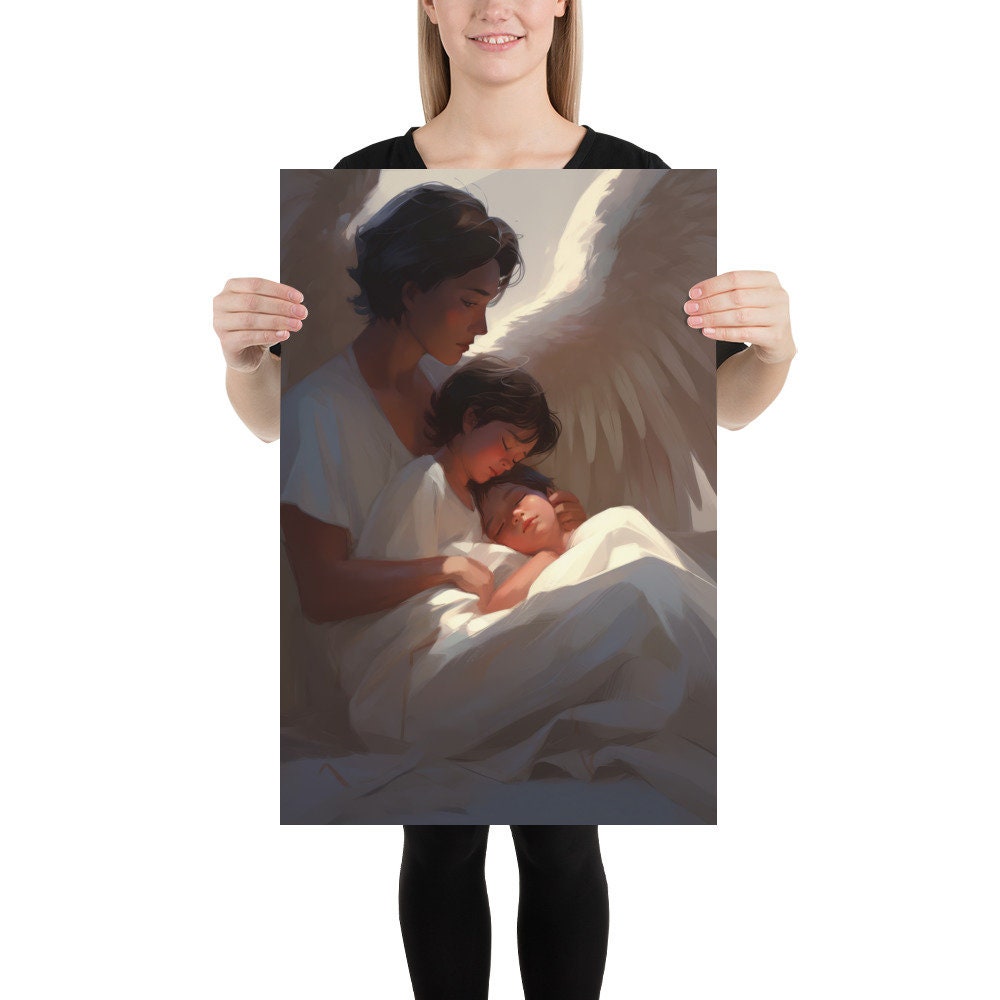 Guardian Angel Watching Over Child, Spiritual Art Print, Kids Room ...
