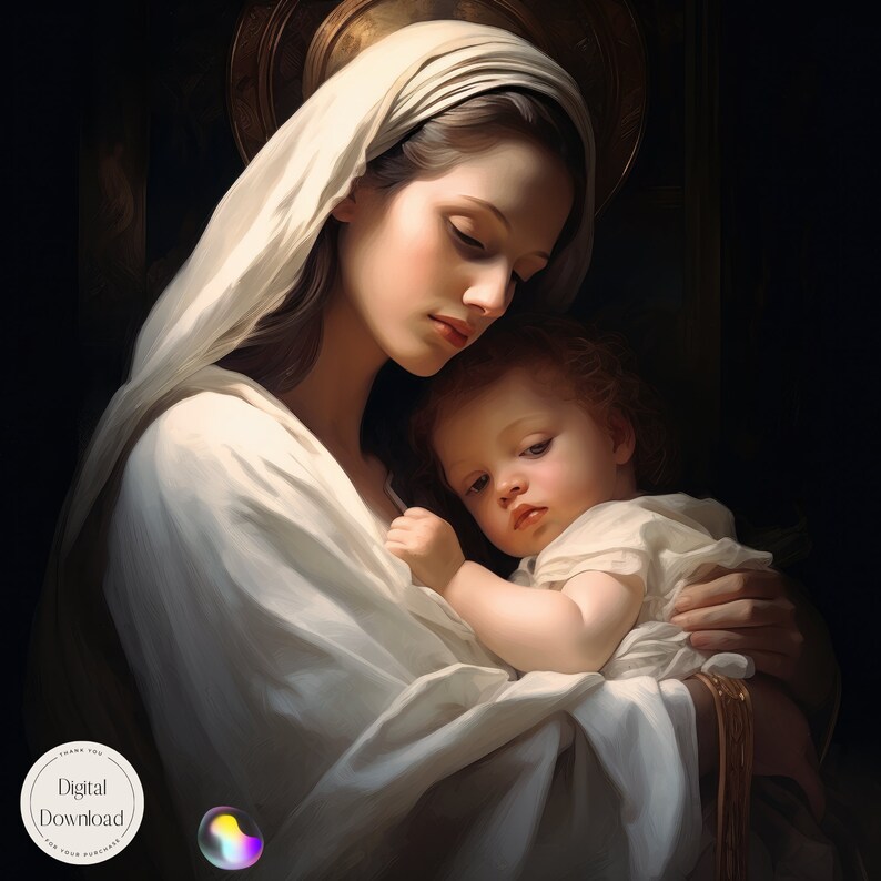 Mother Mary and Baby Jesus Printable Art 71 Instant Download Birthday ...