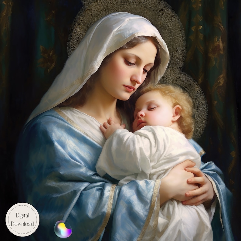 Mother Mary and Baby Jesus Printable Art 41 | Instant Download | Art ...