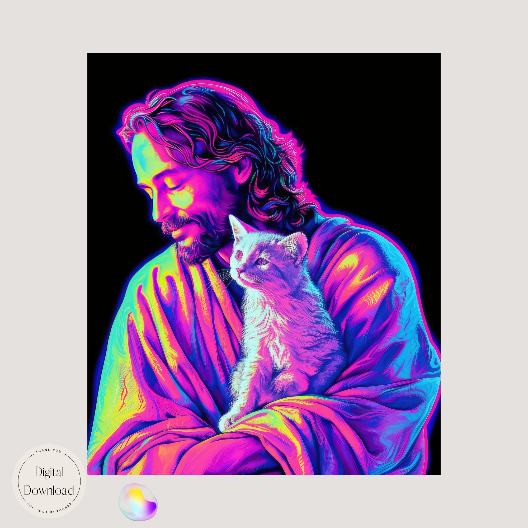 Jesus Christ and Cat Religious Printable Art 167 Instant Download - Etsy