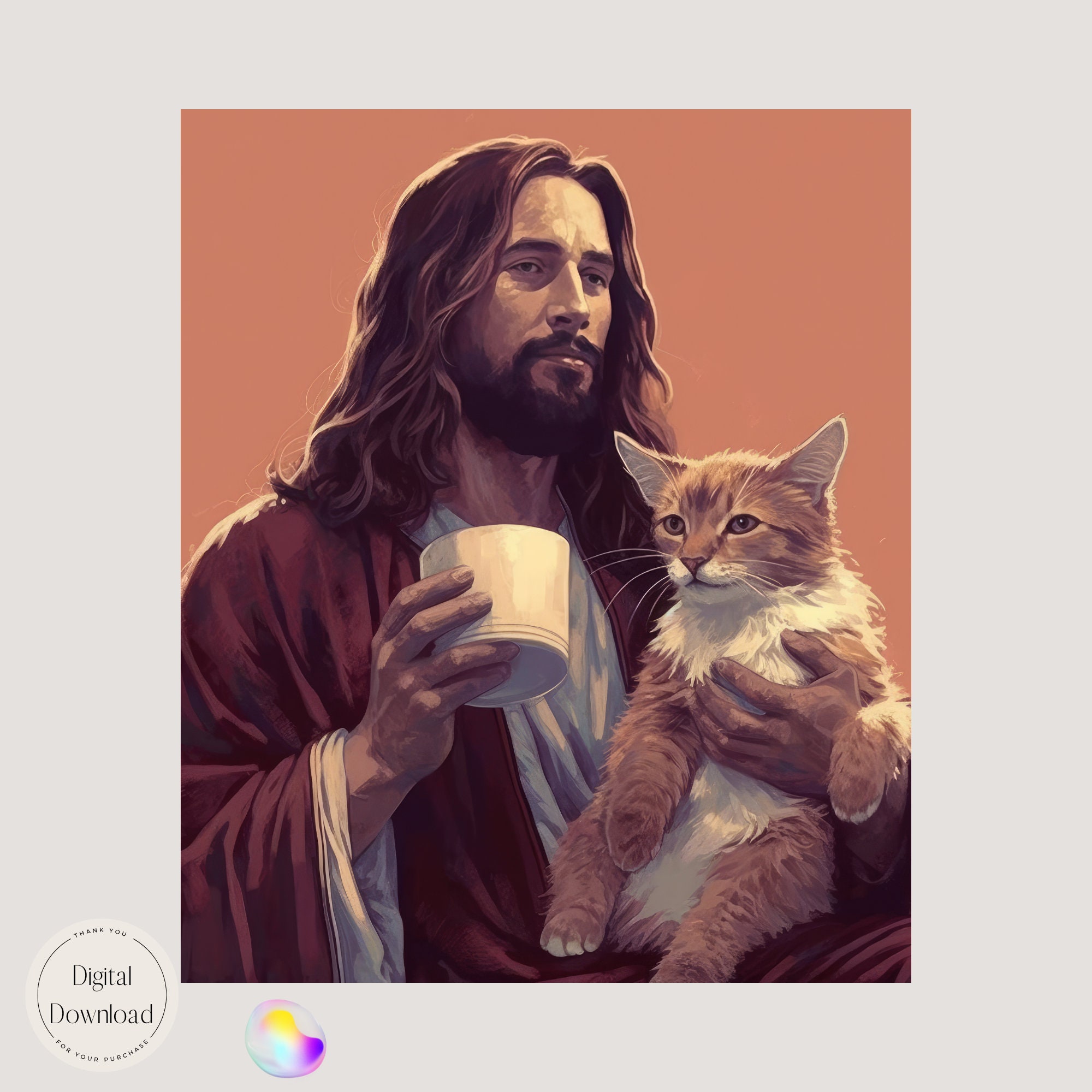 Jesus Christ and Cat Religious Printable Art 224 | Instant Download ...