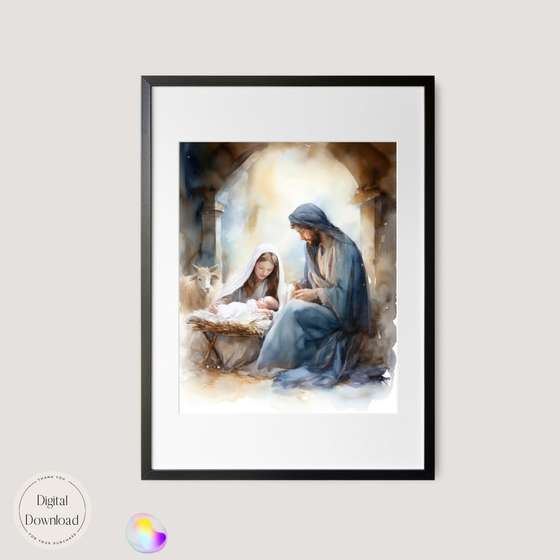 Nativity Scene Printable Art 5 Instant Download Watercolor Nativity ...