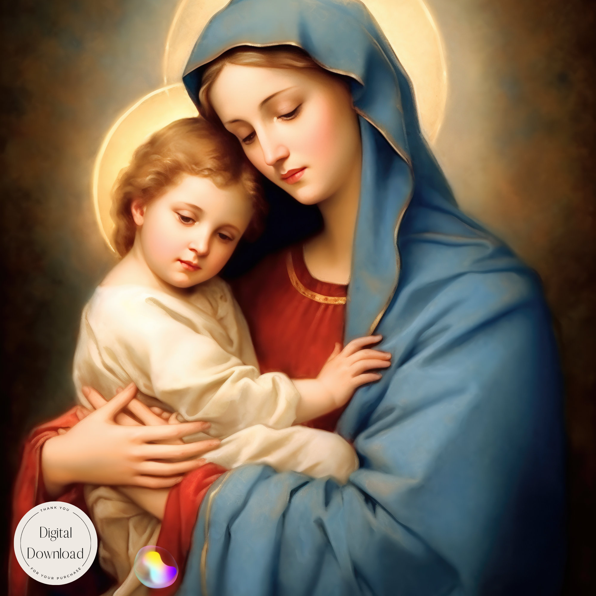 Mother Mary and Baby Jesus Printable Art 46 Instant Download Religious ...