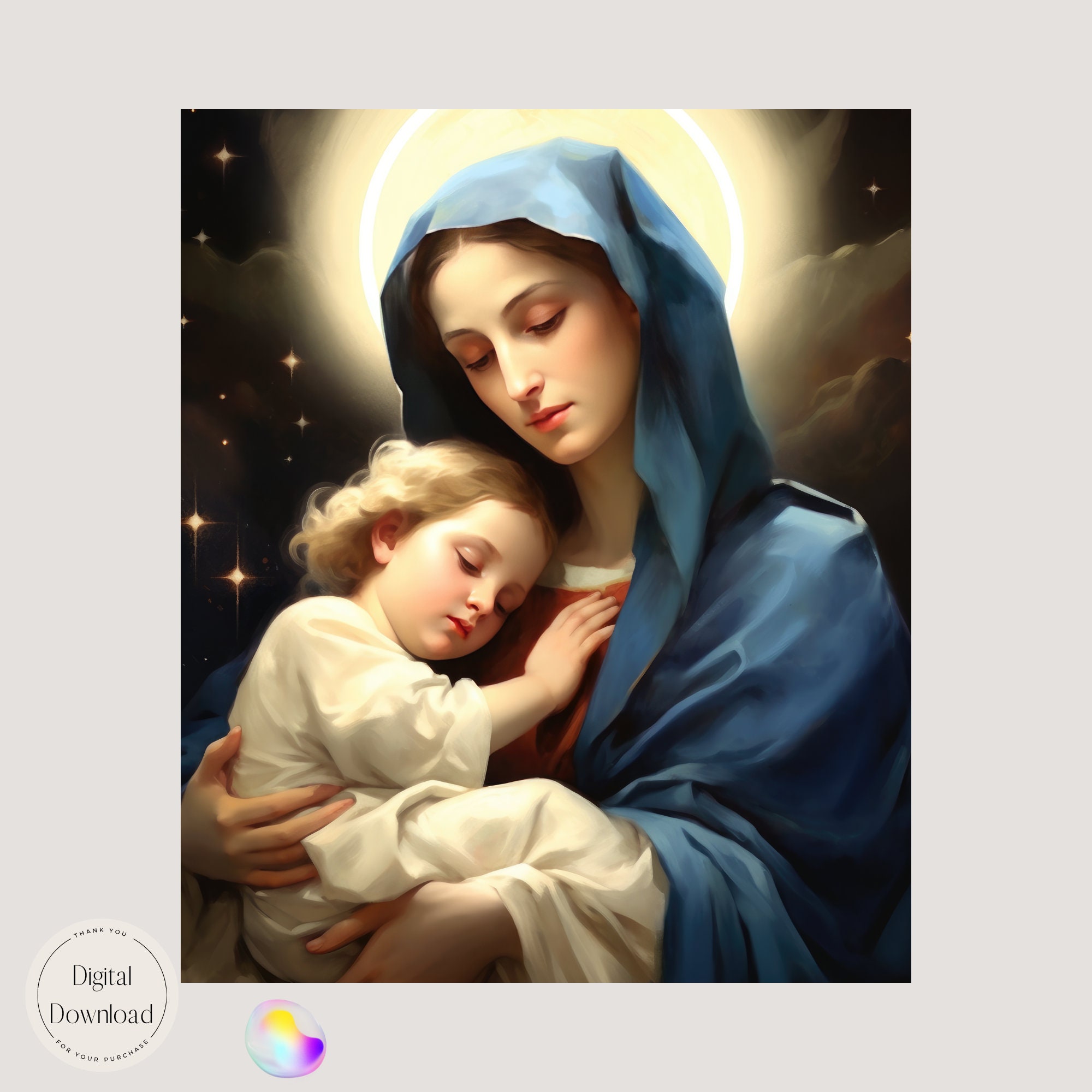 Mother Mary and Baby Jesus Printable Art 60 Instant Download Catholic ...