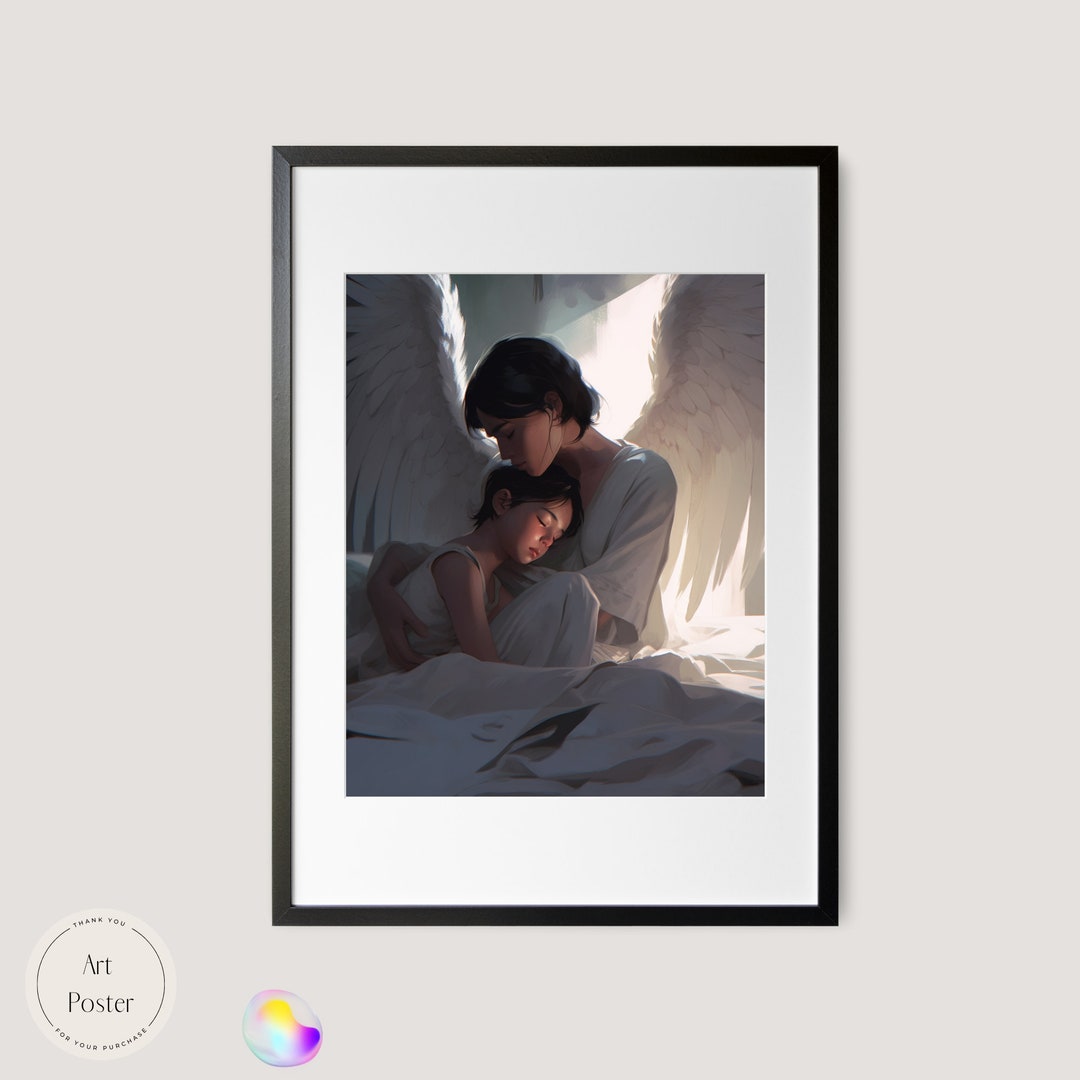 Guardian Angel Watching Over Child, Spiritual Art Print, Kids Room ...