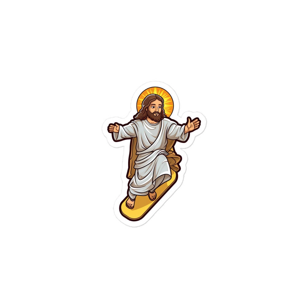 Surfing Jesus Christ Sticker | Kiss-cut & Bubble-free Premium Stickers ...