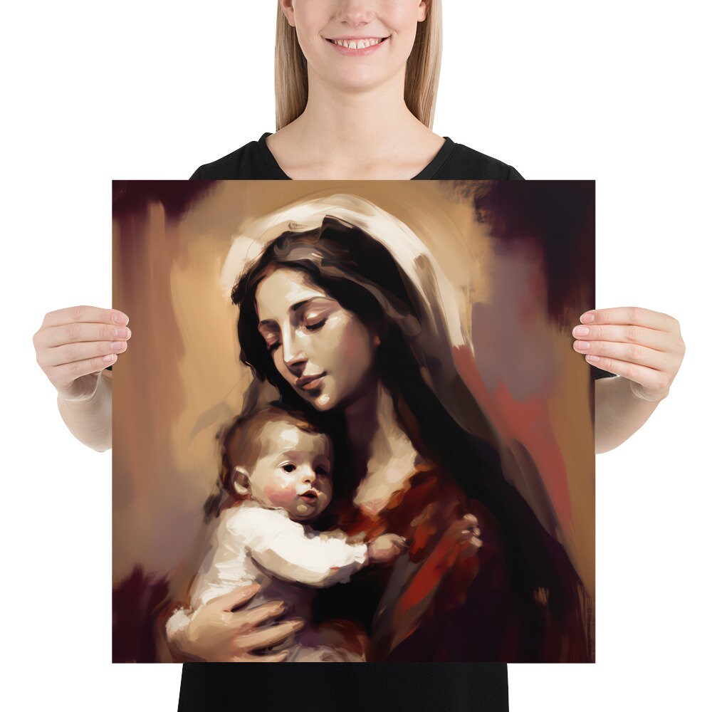 Madre María sosteniendo al Niño Jesús: Una representación atemporal del ...