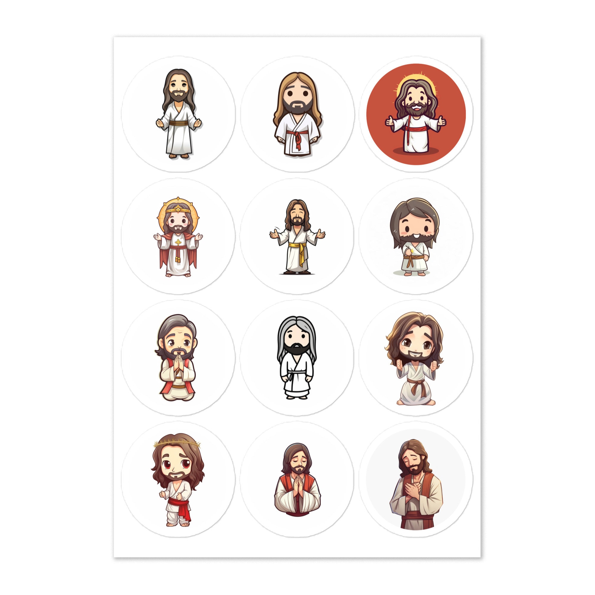 12x Cute Chibi Jesus Christ Sticker Sheet Circle Stickers 56 Enhance ...