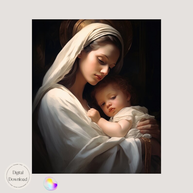 Mother Mary and Baby Jesus Printable Art 71 Instant Download Birthday ...