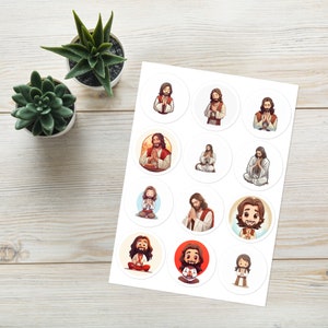 12x Cute Chibi Jesus Christ Sticker Sheet Circle Stickers 24 Prayer ...