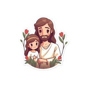 Jesus With Children Sticker, Jesus Christ Sticker Kiss-cut & Bubble ...