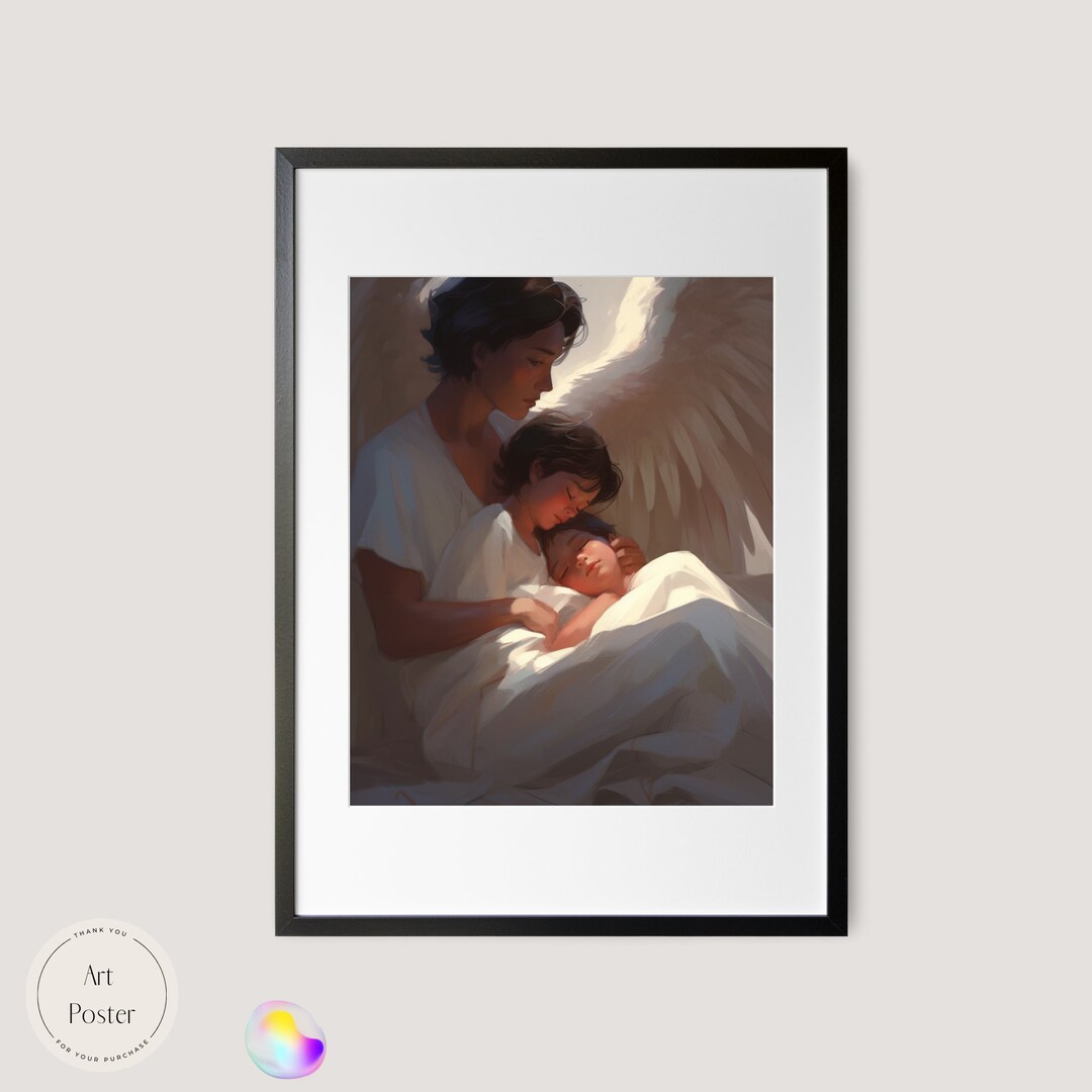 Guardian Angel Watching Over Child, Spiritual Art Print, Kids Room ...