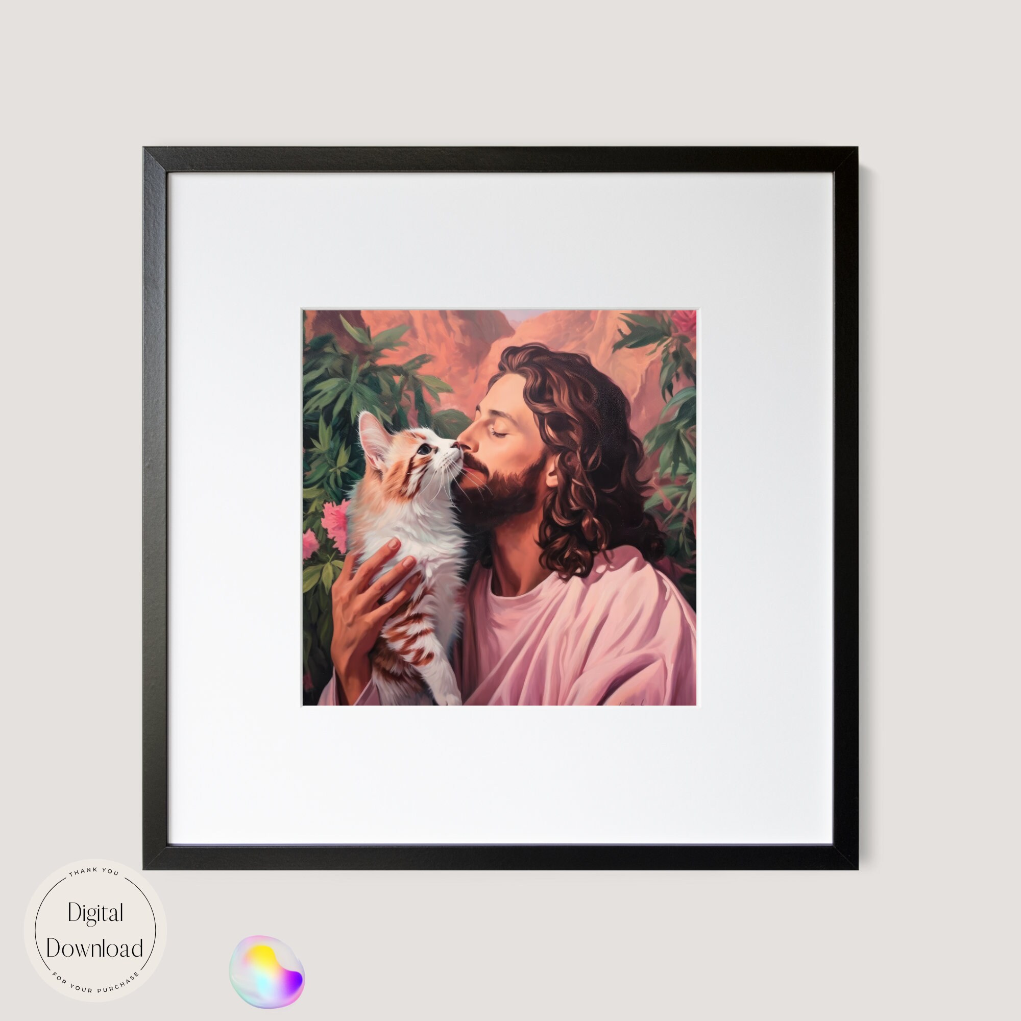 Jesus Christ and Cat Religious Printable Art 207 | Instant Download ...