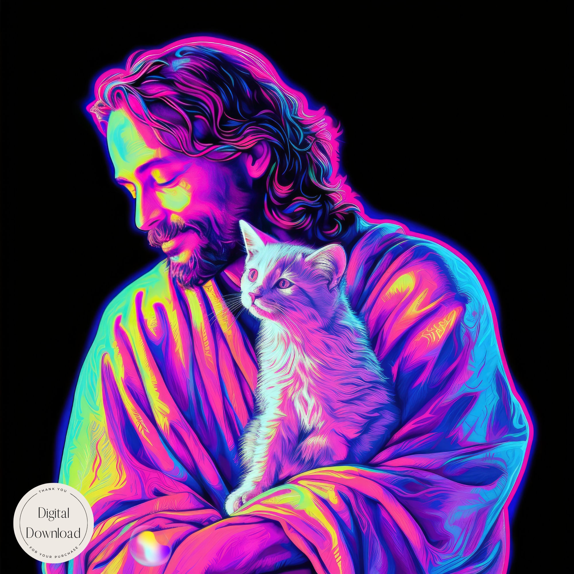 Jesus Christ and Cat Religious Printable Art 167 Instant Download - Etsy