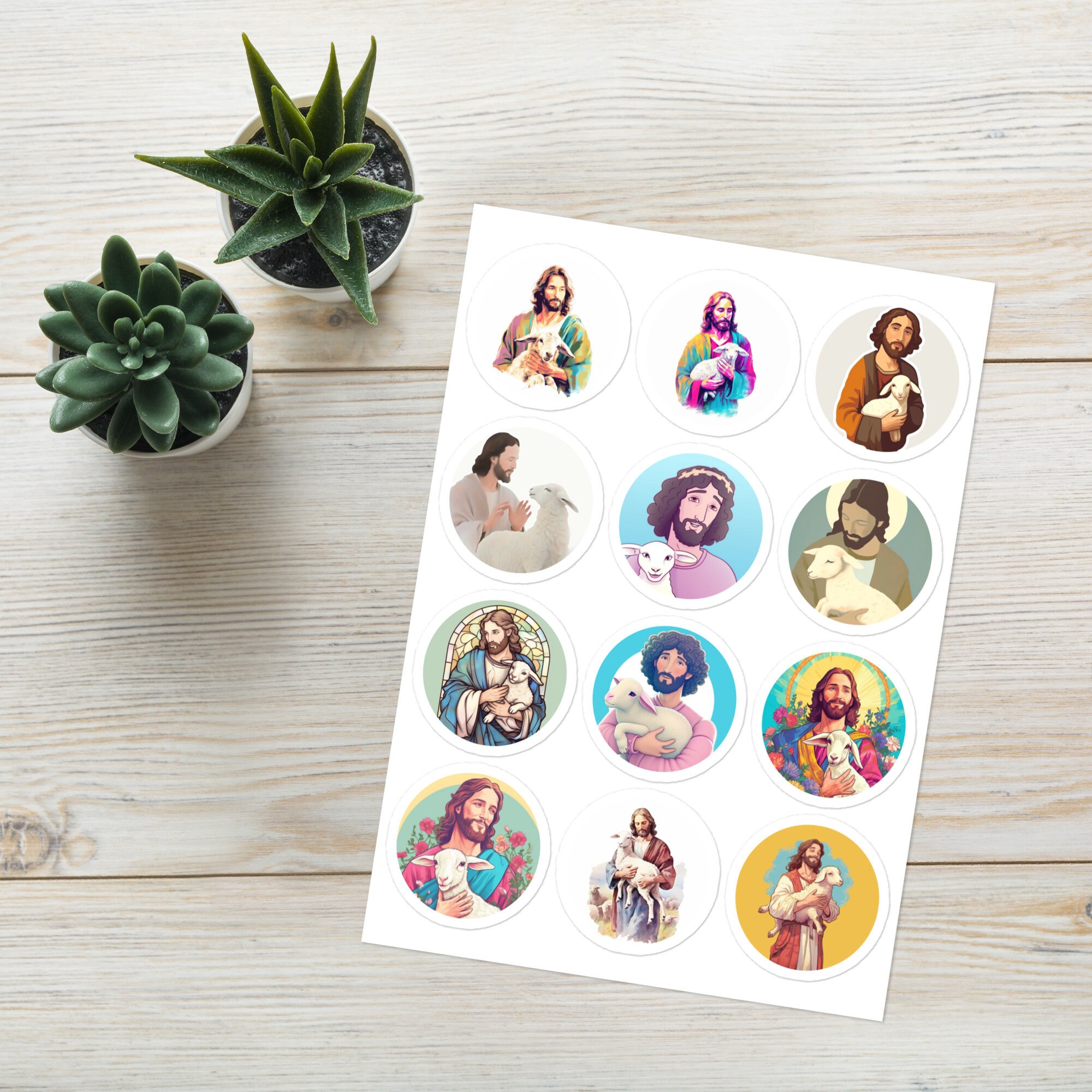 Jesus Christ Holding A Lamb Stickers Christ Sticker Sheet Circle ...