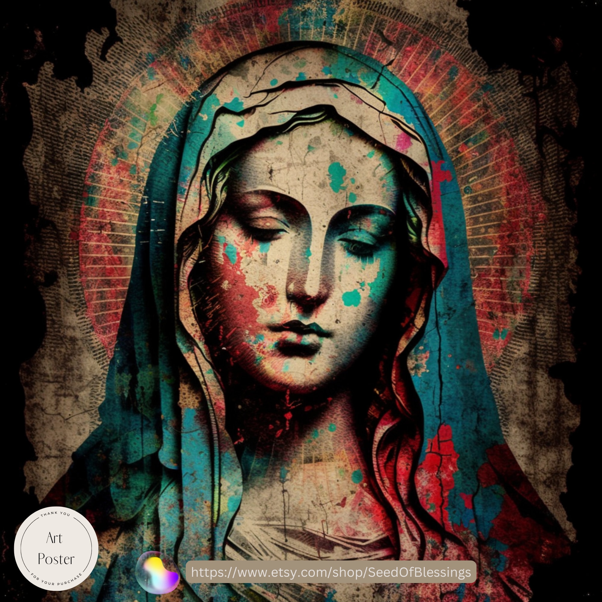 Lady of Grace: Mother Mary Portrait Art Poster - Etsy