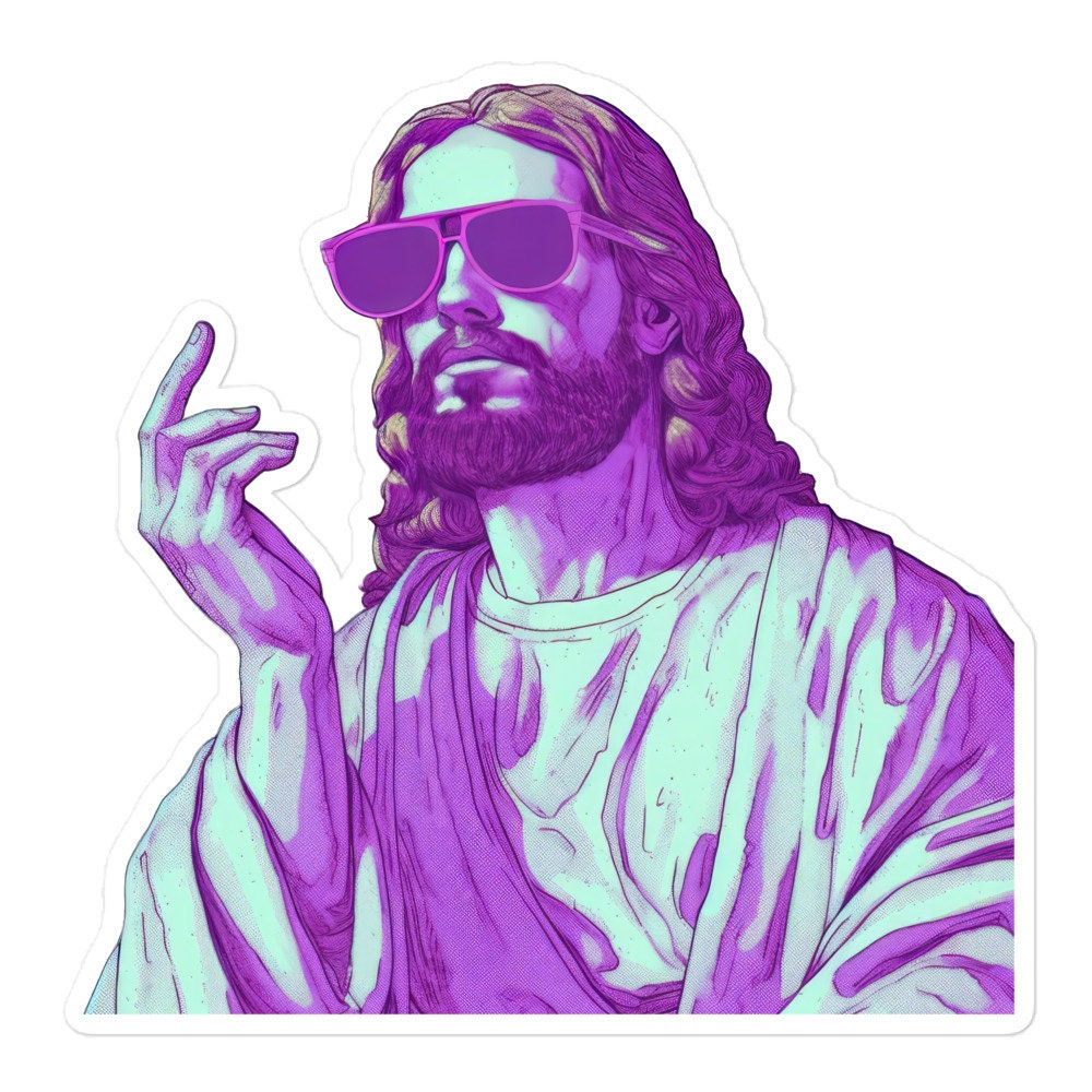 Jesus Pointing Finger Sticker | Cool Jesus With Sunglasses Sticker ...