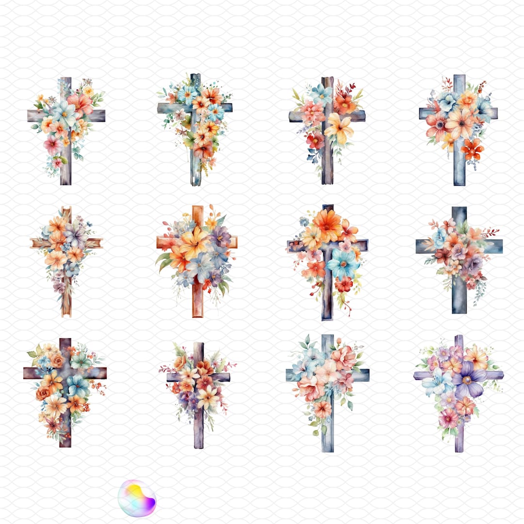 12x Floral Cross Sticker Sheet - Kiss-cut Stickers 3 | Flowers on Cross ...