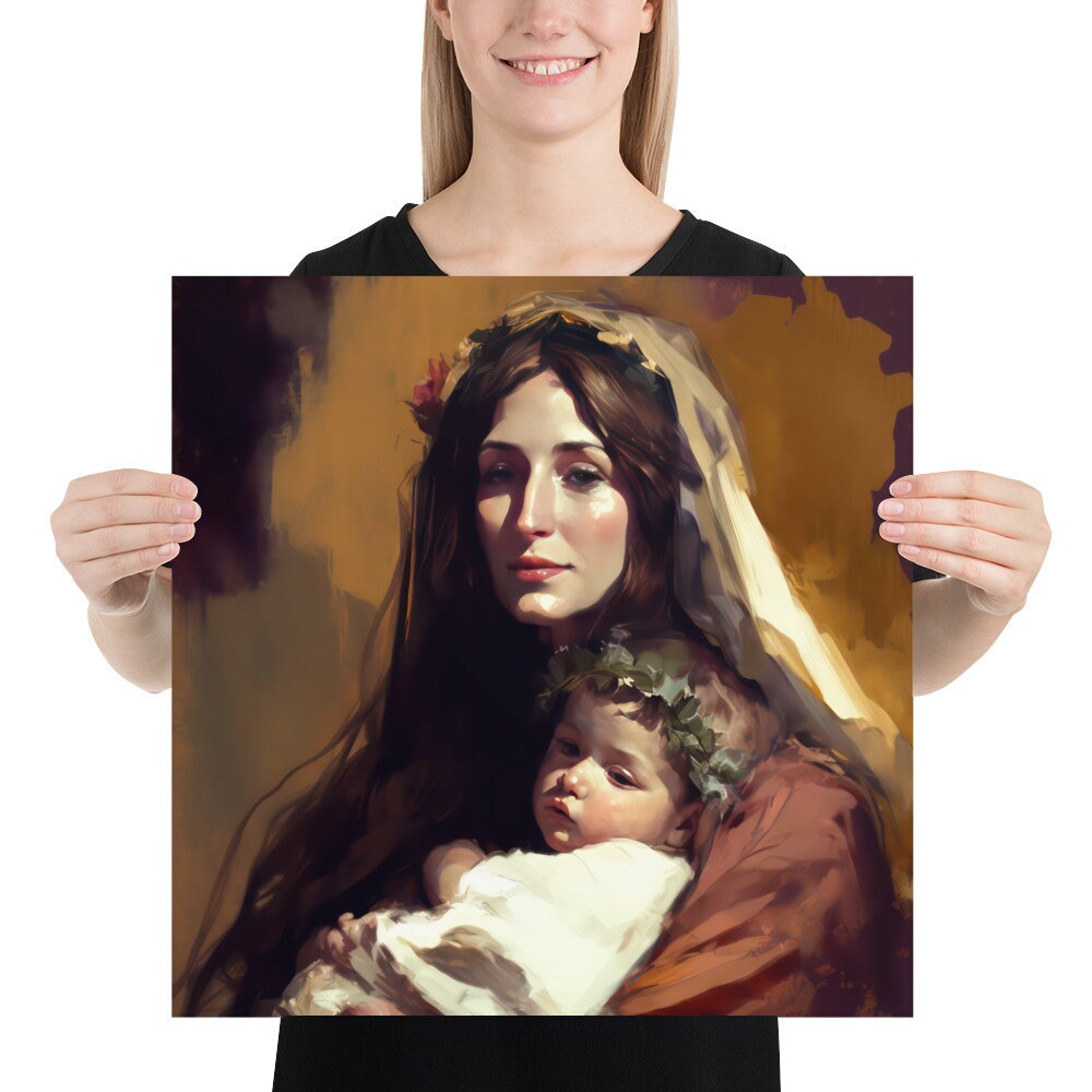 Madre María sosteniendo al Niño Jesús: Una representación atemporal del ...