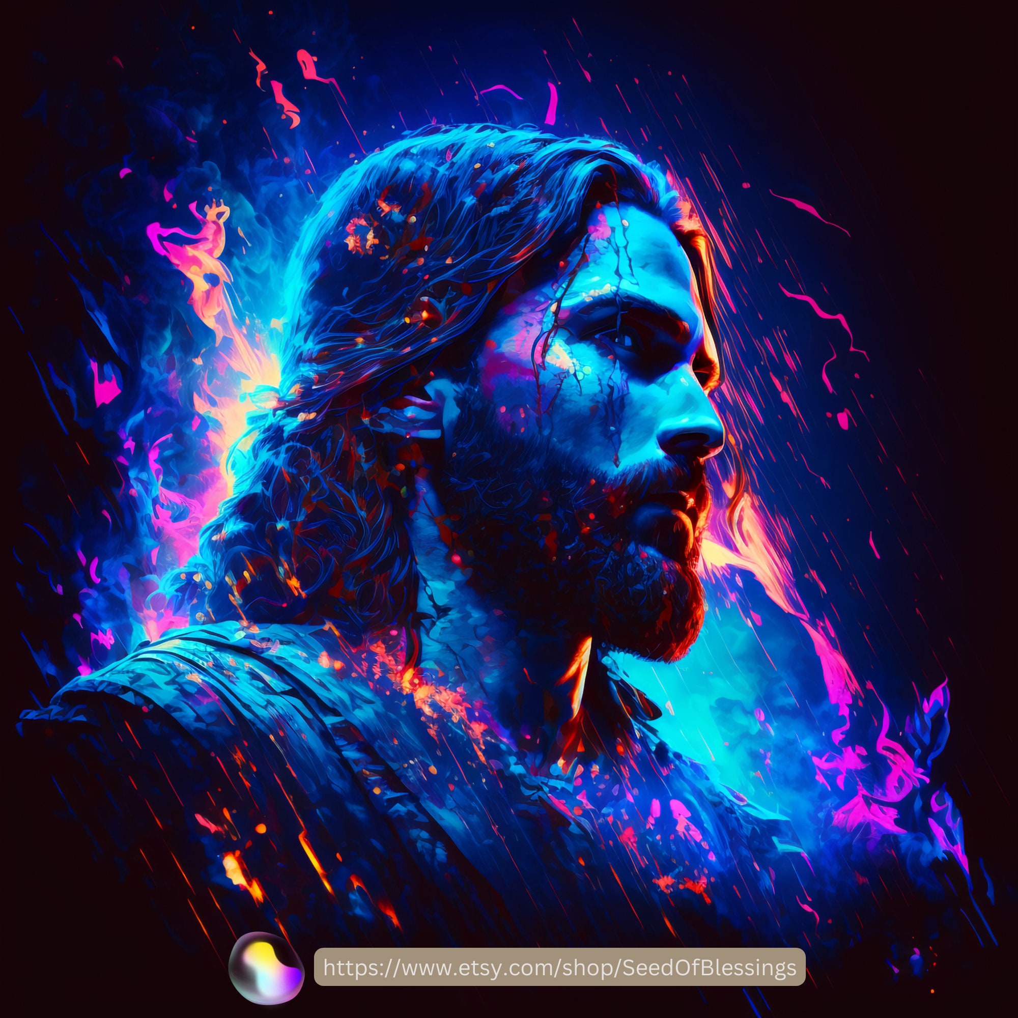 Jesus Christ Portrait Illustration Poster Synthwave Jesus Cyberpunk ...