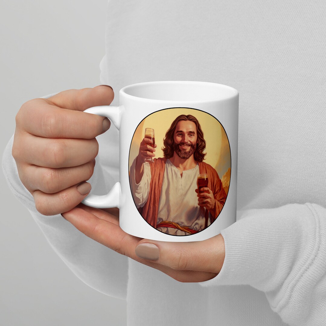 Cheering Jesus Mug Jesus Mug Jesus White Glossy Mug - Etsy