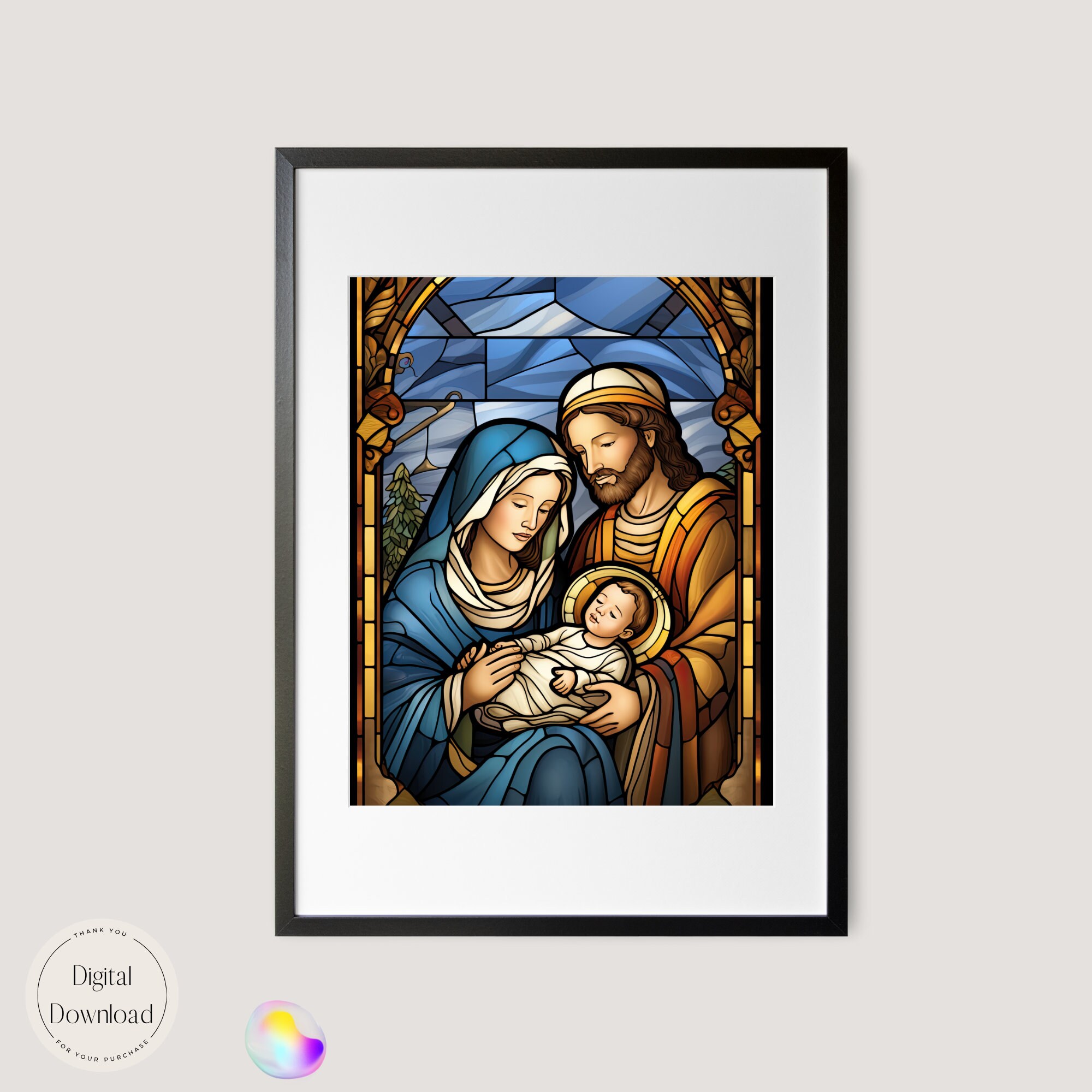 Nativity Scene Printable Art 2 Instant Download Stained Glass Christmas ...