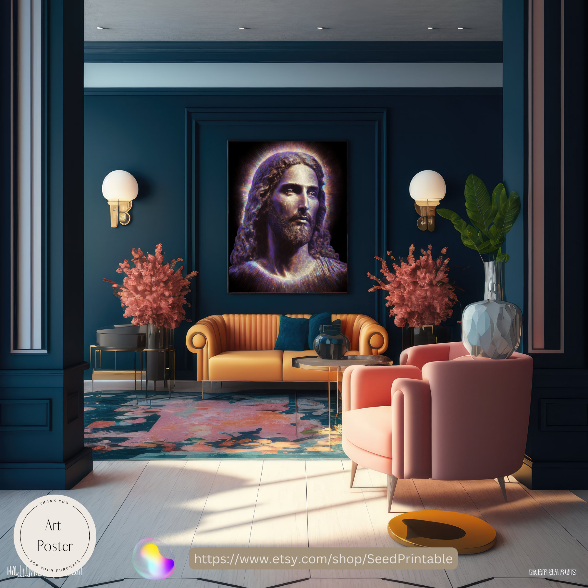 Jesus Christ Portrait Illustration Poster Holographic Jesus Spiritual ...