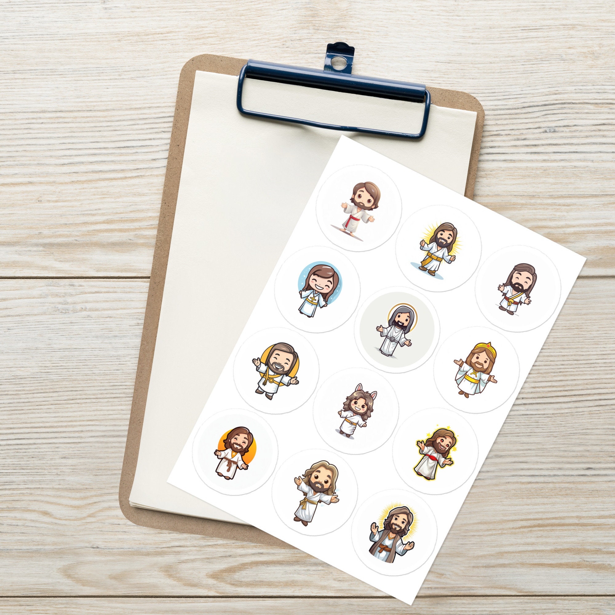 12x Cute Chibi Jesus Christ Sticker Sheet Circle Stickers 55 Jesus ...