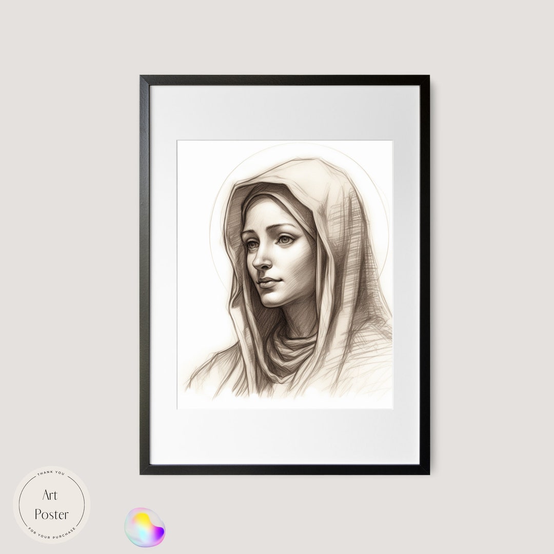 Mother Mary Portrait Pencil Sketch: Serene and Peaceful Art for Your ...