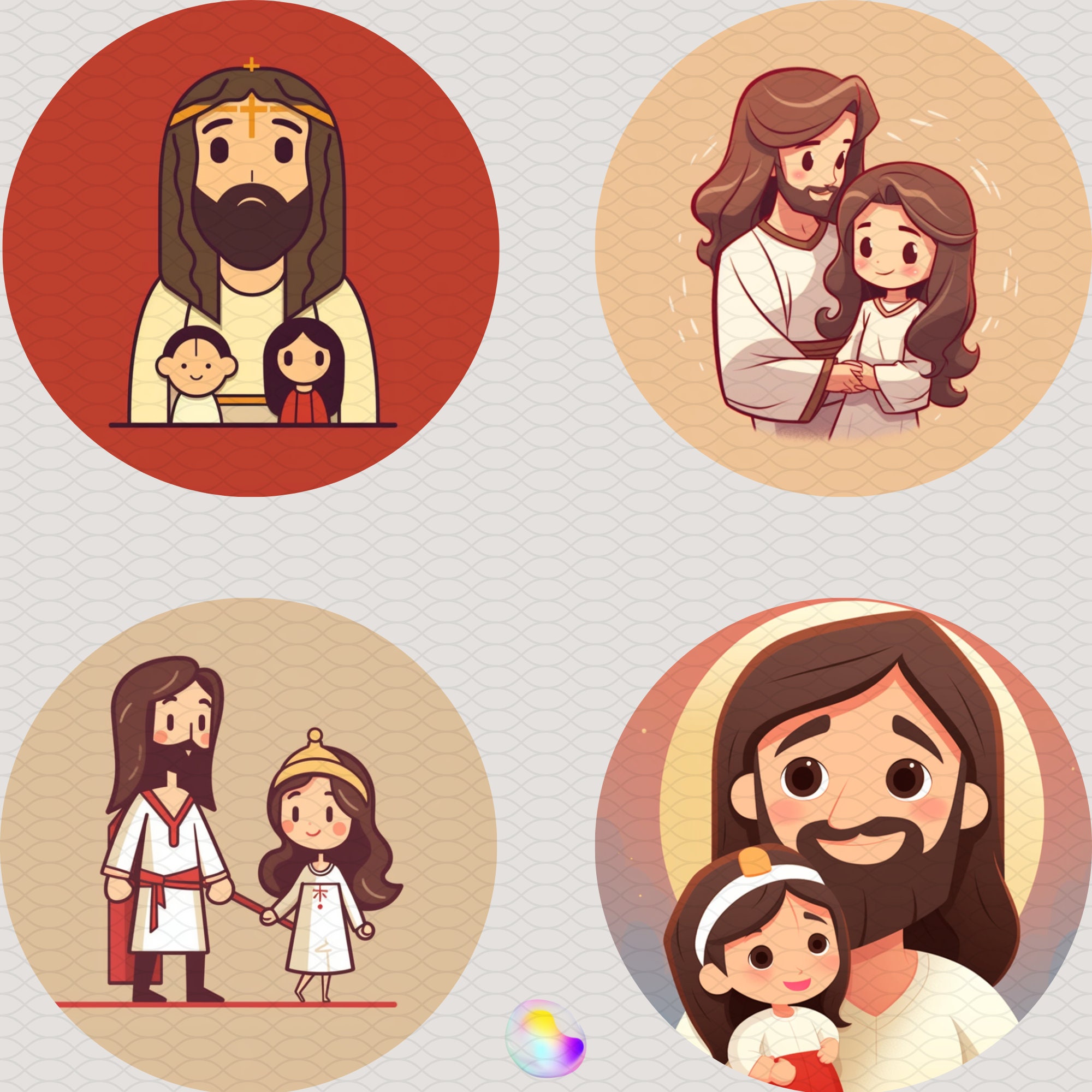 Cute Chibi Jesus With Little Girl Jesus Sticker Sheet Circle Stickers ...
