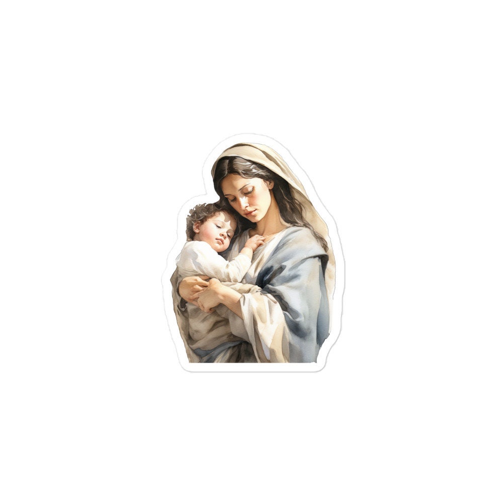 Divine Mother Mary Holding Baby Jesus Vinyl Sticker Kiss-cut & Bubble ...