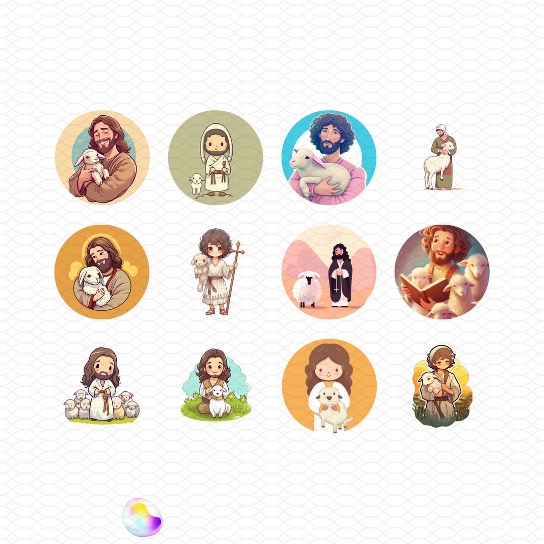 12x Cute Chibi Jesus Holding A Lamb Stickers | Christ Sticker Sheet ...