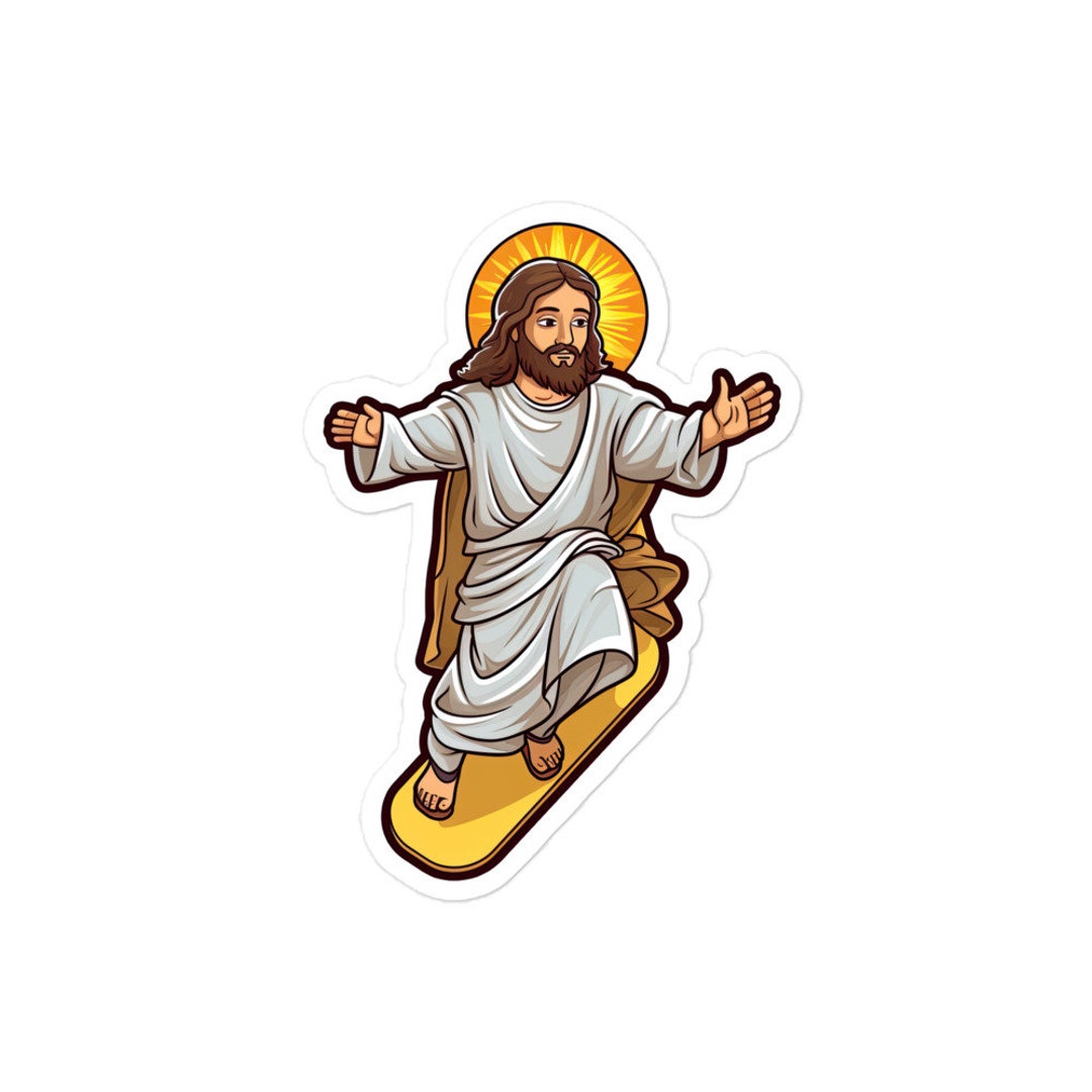 Surfing Jesus Christ Sticker | Kiss-cut & Bubble-free Premium Stickers ...