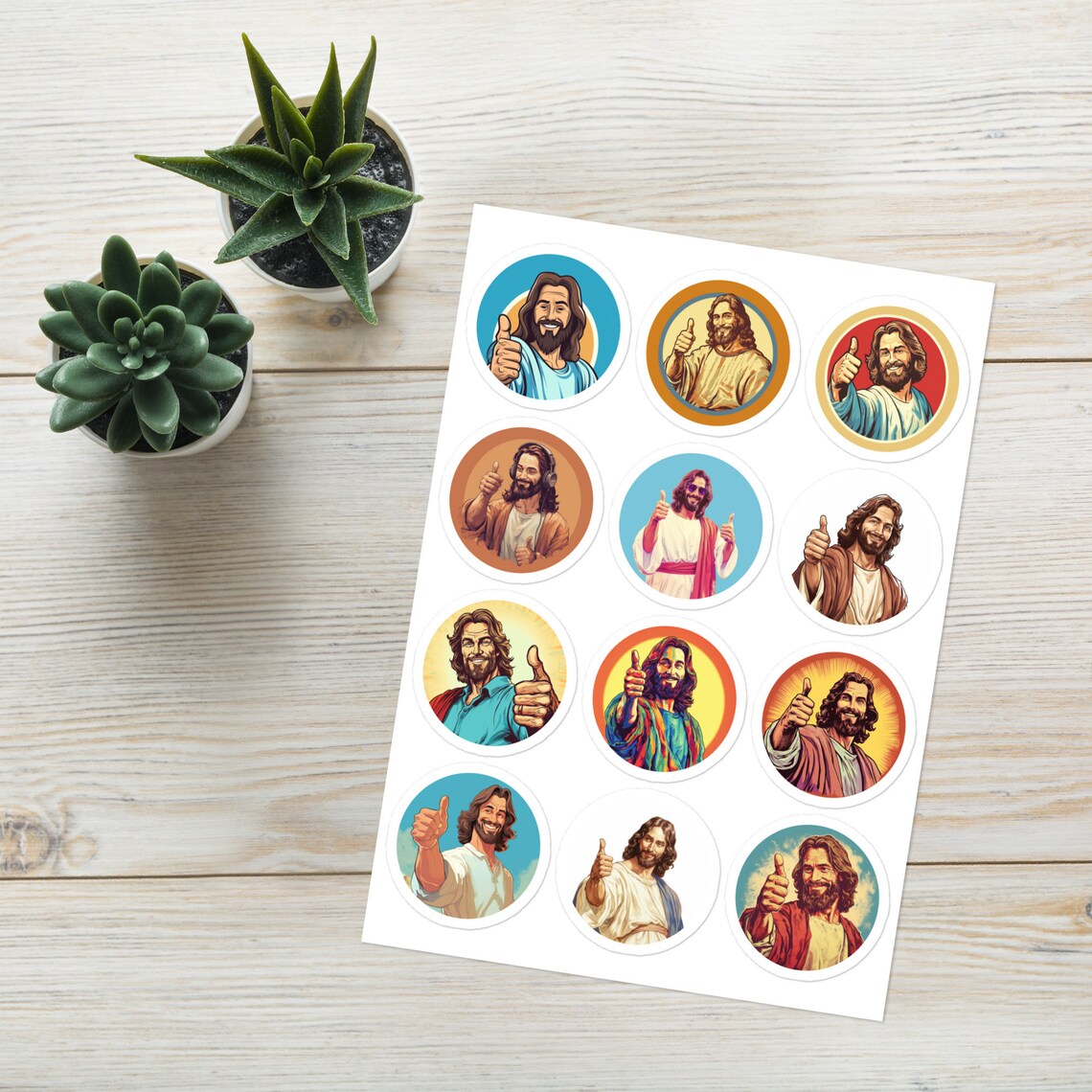 Jesus Giving You A Thumb up | Jesus Christ Sticker Sheet - Circle ...