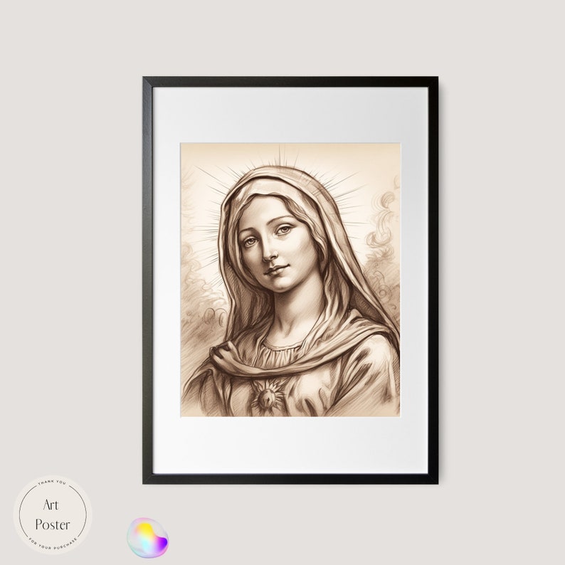Mother Mary Portrait Pencil Sketch: Serene and Peaceful Art - Etsy