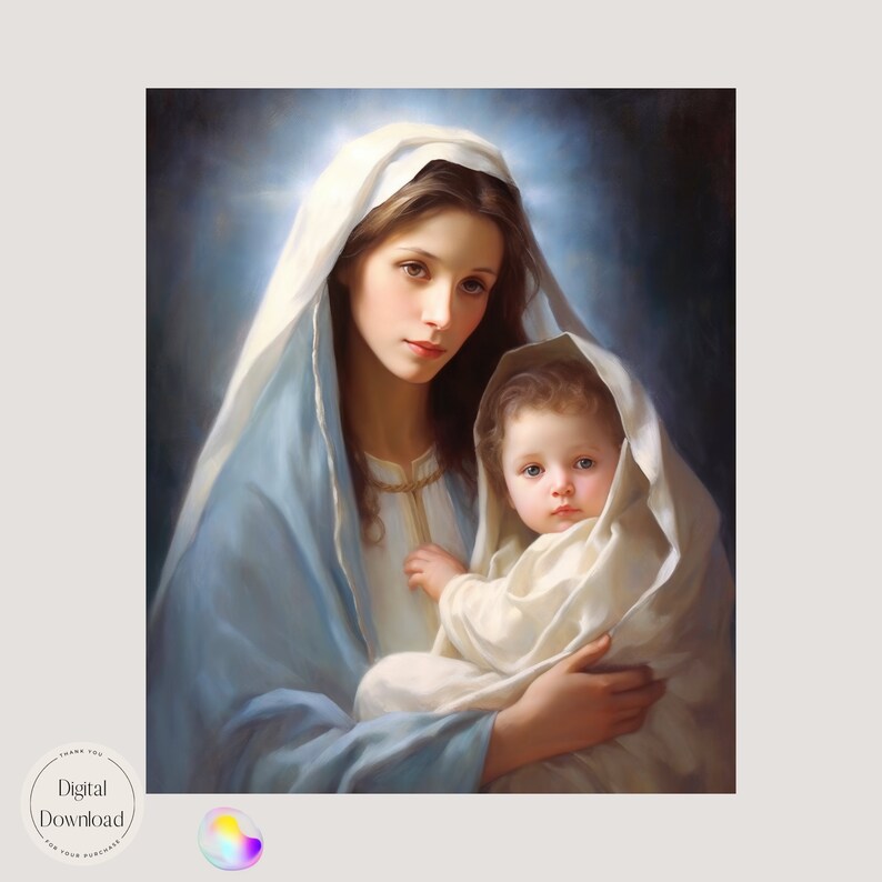 Mother Mary and Baby Jesus Printable Art 55 Instant Download Catholic ...