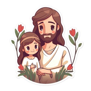 Jesus With Children Sticker, Jesus Christ Sticker Kiss-cut & Bubble ...